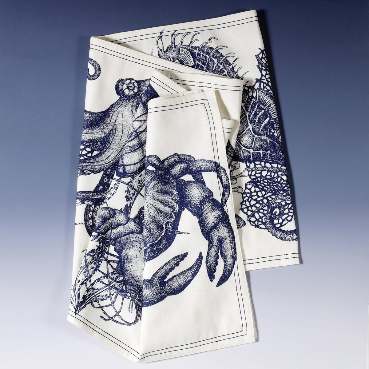 Luxury Coastal Linen Sea Creatures Table Runner | Cream Cornwall