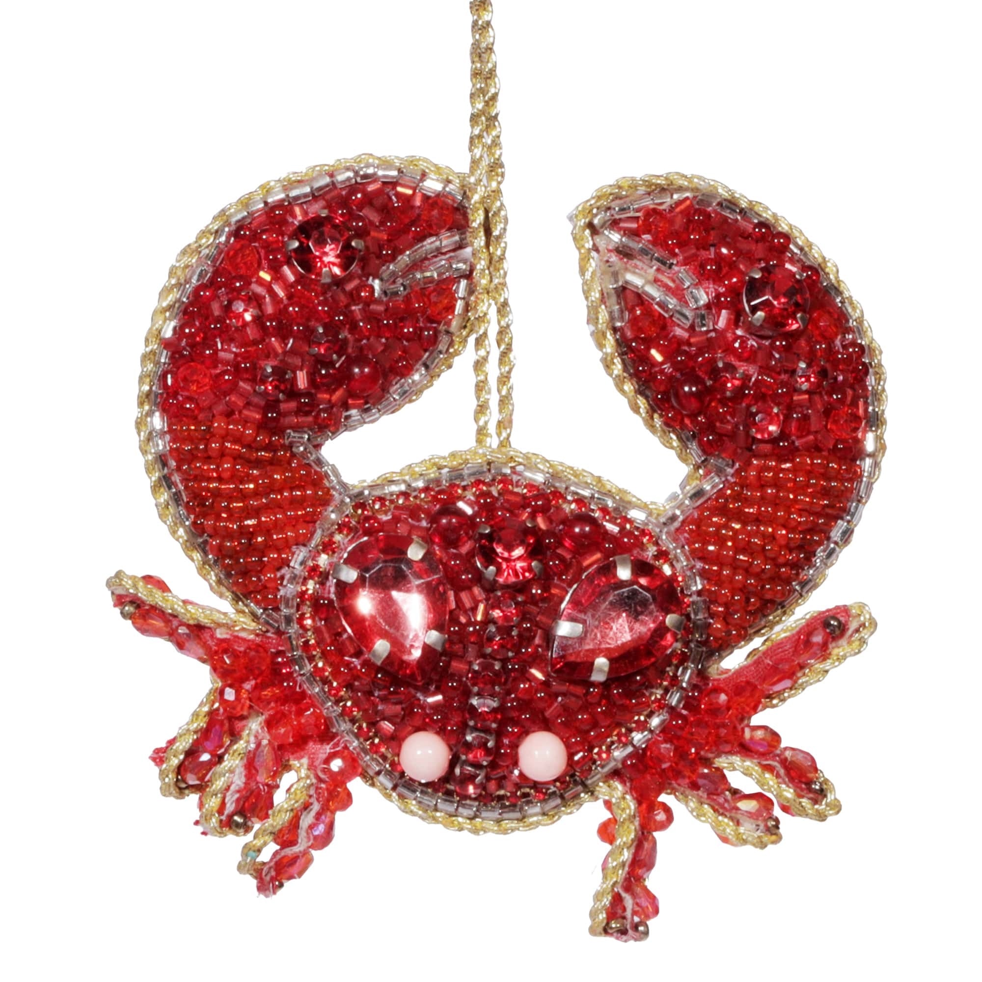 Coastal Beaded Jewelled Crab Hanging Decoration | Cream Cornwall