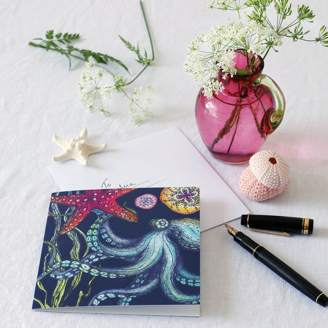 Luxury Coastal Reef Octopus Greetings Card FSC Certified | Cream Cornwall