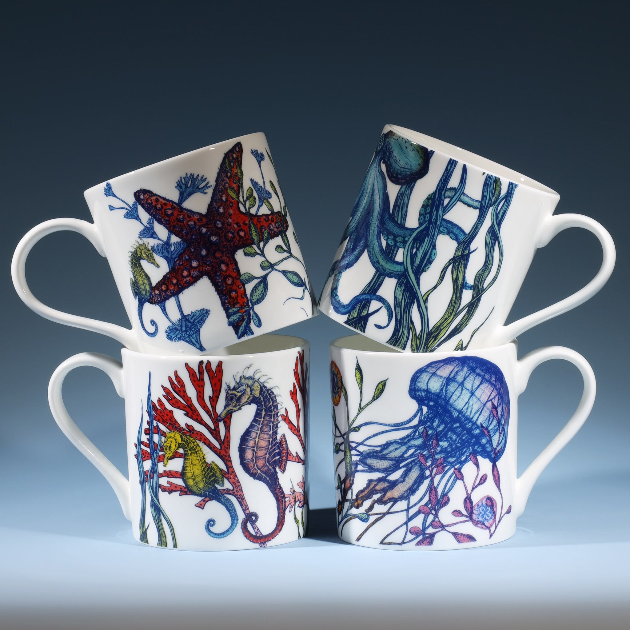 Luxury Coastal Set Of Four Reef Mugs | Cream Cornwall